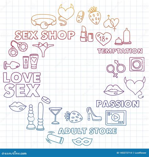 Vector Fijado Con Los Iconos De La Tienda Del Sexo Fondo Er Tico De Los