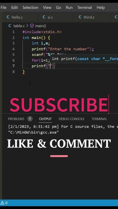 c programming generate multiplication table shorts shortvideo cprogramming youtube
