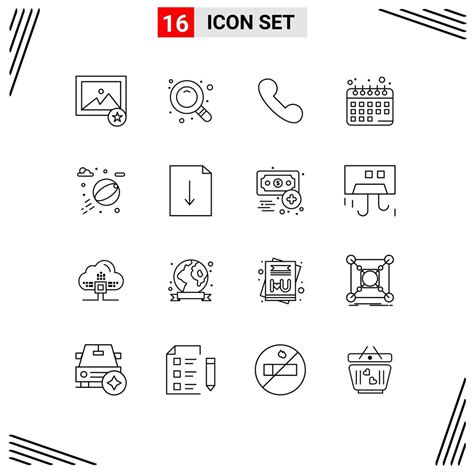 Pack Of 16 Creative Outlines Of Export Document Telephone Park Beach Ball Editable Vector Design