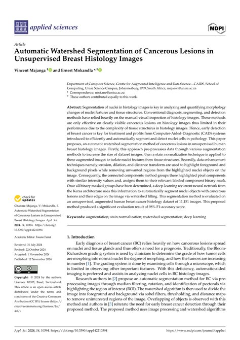 Pdf Automatic Watershed Segmentation Of Cancerous Lesions In Unsupervised Breast Histology Images