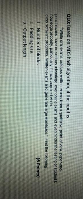 Solved Q10 Based On Md5 Hash Algorithm If The Input Is