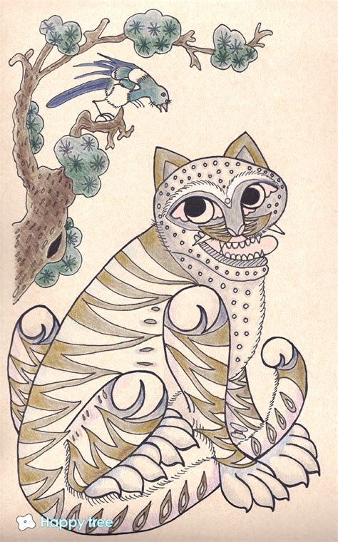 민화 까치와 호랑이 색연필로 따라 그린 그림 네이버 블로그