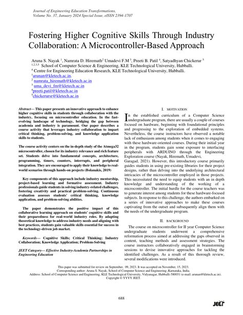 Pdf Fostering Higher Cognitive Skills Through Industry Collaboration A Microcontroller Based