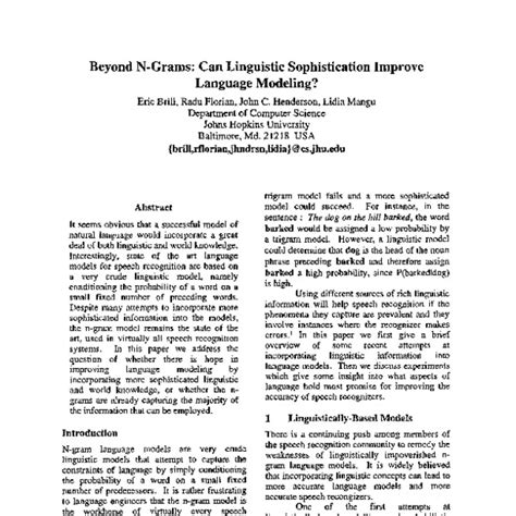 Beyond N Grams Can Linguistic Sophistication Improve Language