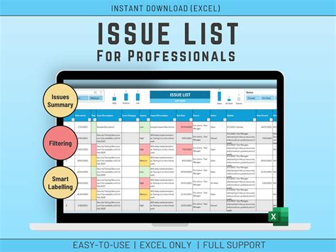 Issue List In Excel Digital Download Issue Tracker Issue Log Excel Instant Download