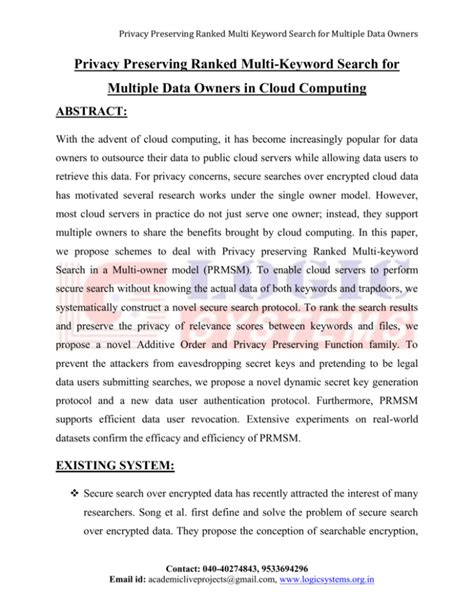 Privacy Preserving Ranked Multi Keyword Search