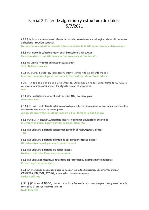 Parcial 2 Taller De Algoritmos 4 07 2021 Parcial 2 Taller De Algoritmo Y Estructura De