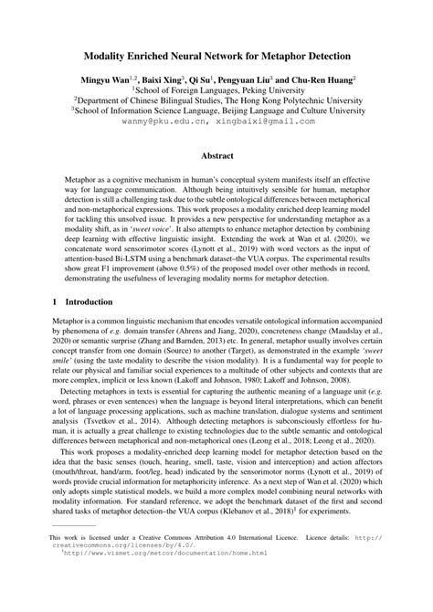 Pdf Modality Enriched Neural Network For Metaphor Detection