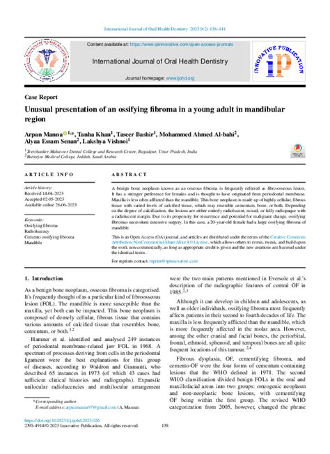 Pdf Ossifying Fibroma In Young Adult Mandible