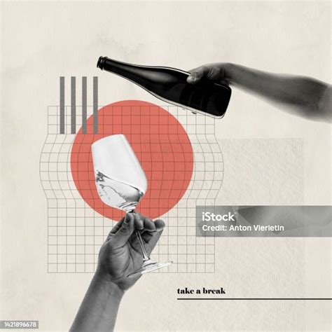 현대 미술 콜라주 개념 이미지 두 손 이미지 유리에 쏟아지는 와인 혐오감 와인에 대한 스톡 사진 및 기타 이미지 와인 합성사진 손 Istock