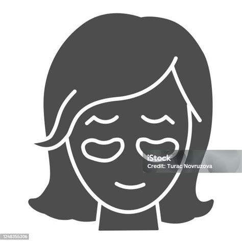 패치 단단한 아이콘 뷰티 절차 개념 흰색 배경에 눈 기호 아래에 화장품 패치를 적용 글리프 스타일의 여성 얼굴 아이콘에 젤 패치와 소녀 얼굴 벡터 그래픽 가공의 인물에 대한