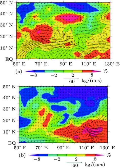 color online departures of the 2009 2013 precipitable water pw and