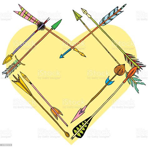 디자인 소박한 장식 화살표 히피 및 Boho 스타일 벡터 일러스트 레이 션에 대 한 화살표와 함께 손으로 그려진된 민족 프레임 0명에 대한 스톡 벡터 아트 및 기타 이미지