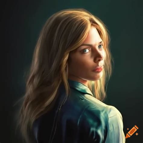 Photorealistic Depiction Of A Blonde Actress With Messy Hair In A Plaid