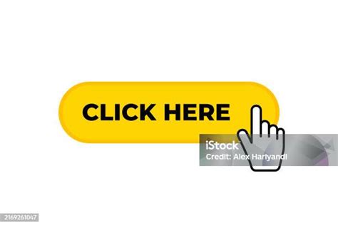 여기에 손 모양 커서가 있는 버튼을 클릭합니다 벡터 일러스트 레이 션 가상현실에 대한 스톡 벡터 아트 및 기타 이미지 가상