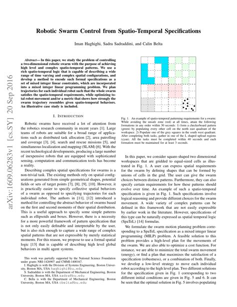 Pdf Robotic Swarm Control From Spatio Temporal Specifications