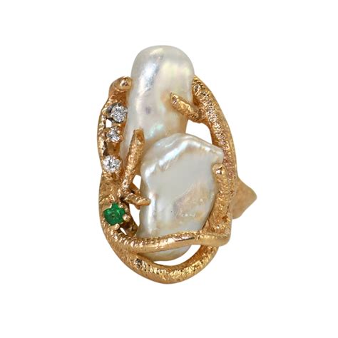 14k Yellow Gold Baroque Freshwater Pearl Ring 12 1gr Tangible