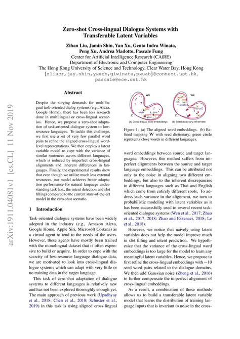 Zero Shot Cross Lingual Dialogue Systems With Transferable Latent Variables Deepai