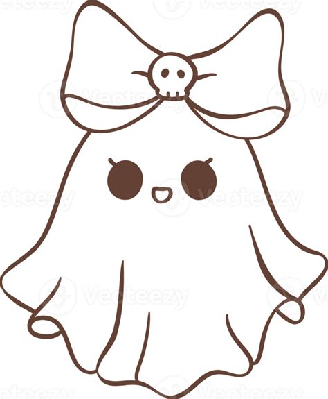 Cute Ghost Girl Outline With Bow Cartoon Doodle 27943564 Png
