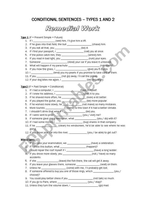 Conditional Sentences Type 1 And 2 Remedial Work Esl Worksheet By Zmarques
