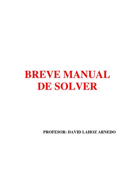 excel breve manual de solver pdf pdf programación lineal microsoft excel