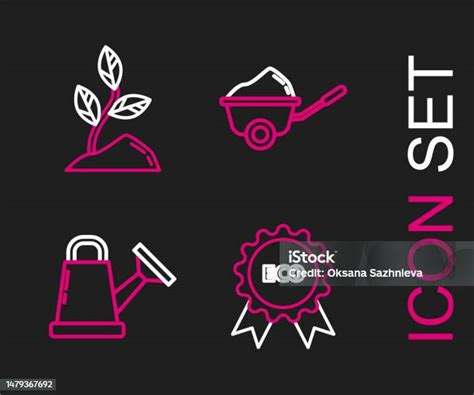 선 배너 라벨 태그 에코 로고 물을 수있는 수레 흙과 새싹 아이콘을 설정합니다 벡터 건설 산업에 대한 스톡 벡터 아트 및 기타 이미지 Istock