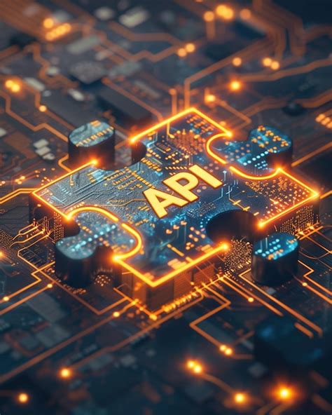 Glowing Puzzle Piece Labeled Api Integrated Into A Hightech Circuit Board With Orange Circuitry