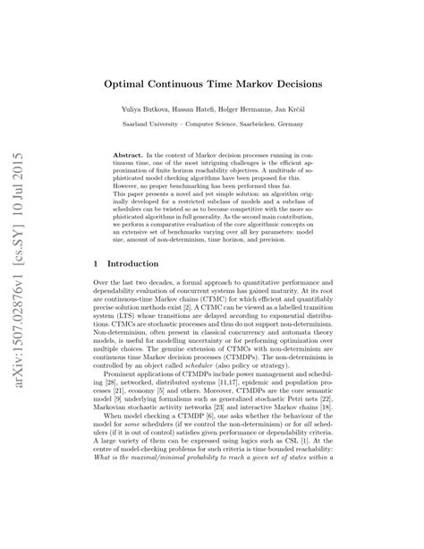 Pdf Optimal Continuous Time Markov Decisions