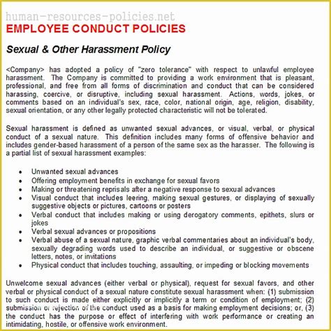 Sexual Harassment Policy Template Free Of Sample Human Resources