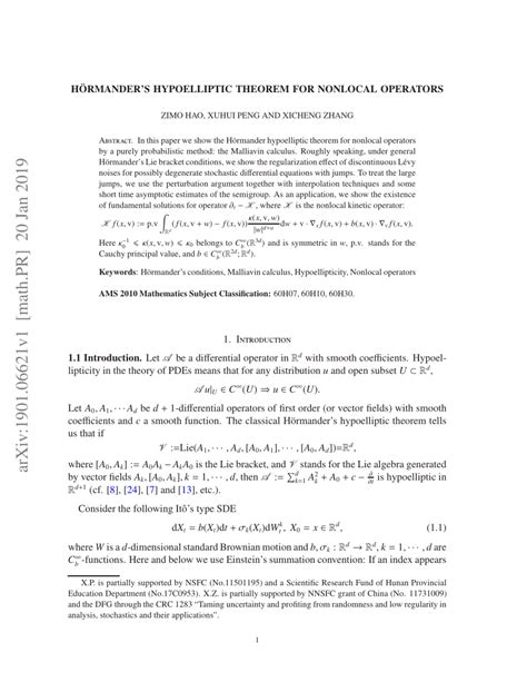 Pdf Hormanders Hypoelliptic Theorem For Nonlocal Operators