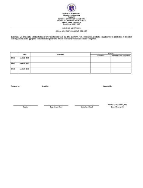 Accomplishment Report Template Pdf