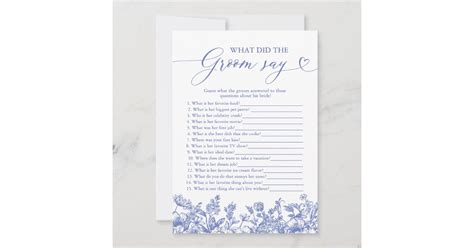 Blue What Did The Groom Say Bridal Shower Game Invitation Zazzle