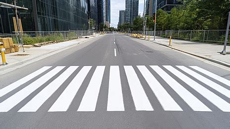 An Overhead View Of The Crosswalk Lines On An Empty Street With White
