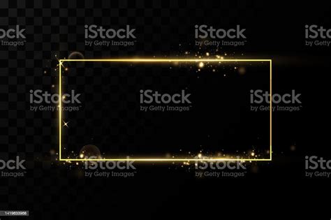 라이트 효과가 있는 황금 색 프레임입니다 빛나는 사각형 배너입니다 검은 색 투명 한 배경에 격리 벡터 일러스트레이션 Eps 10