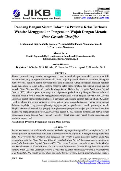 Pdf Rancang Bangun Sistem Informasi Presensi Kelas Berbasis Website Menggunakan Pengenalan