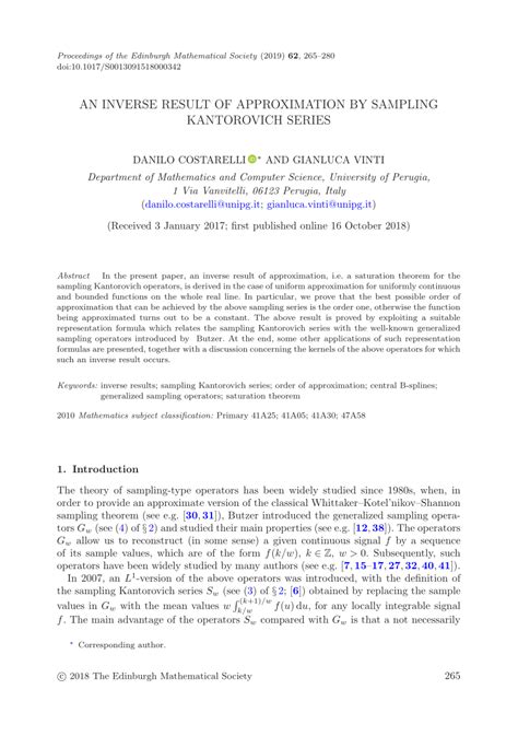 PDF An Inverse Result Of Approximation By Sampling Kantorovich Series