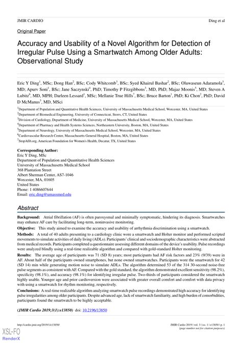 Pdf Accuracy And Usability Of A Novel Algorithm For Detection Of Irregular Pulse Using A