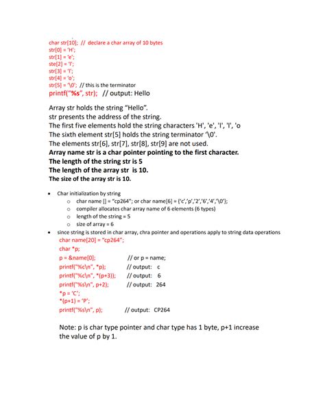 C Midterm Notes 7 Char Initialization By String O Char Name