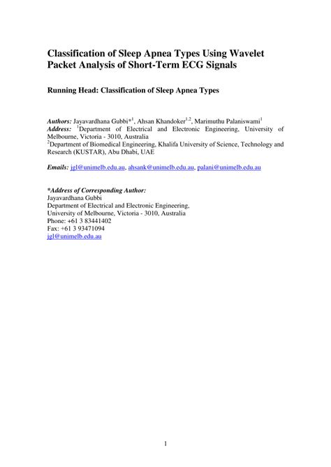 Pdf Classification Of Sleep Apnea Types Using Wavelet Packet Analysis