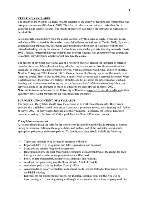 Creating A Syllabus Pdf Reinforcement Teachers