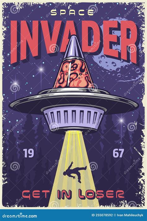 Space Invader Flyer Colorful Vintage Stock Vector Illustration Of Logotype Laser 255078592