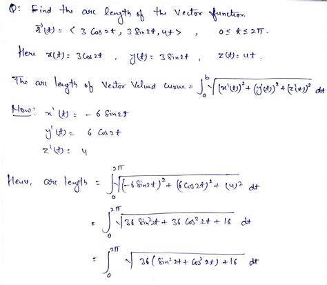 Solved Find The Arc Length Of The Vector Function Course Hero