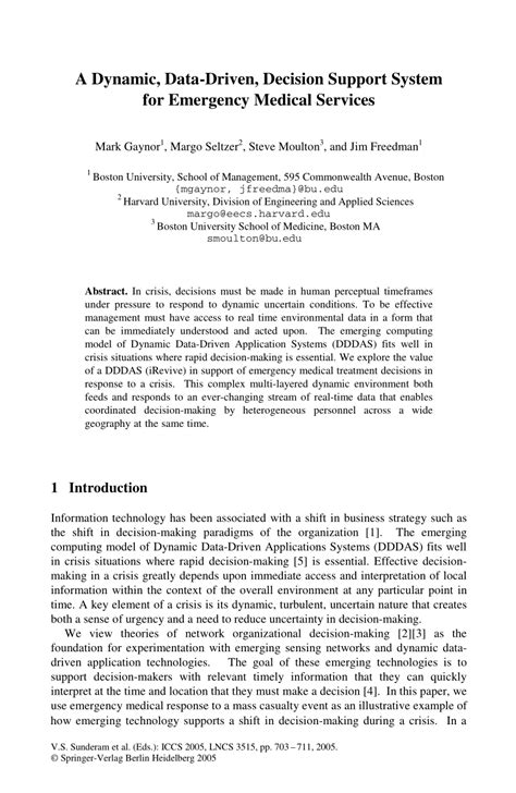 Pdf A Dynamic Data Driven Decision Support System For Emergency Medical Services