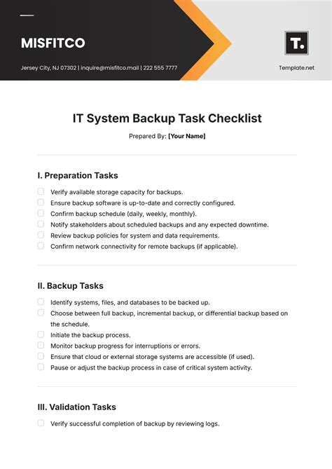 Free It System Backup Task Checklist Template To Edit Online
