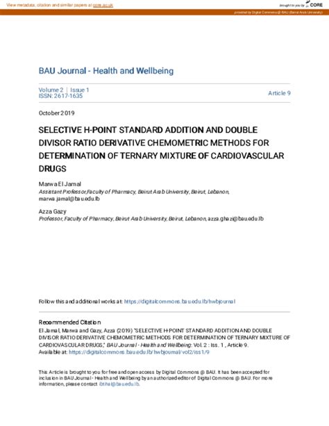 Pdf Selective H Point Standard Addition And Double Divisor Ratio Derivative Chemometric