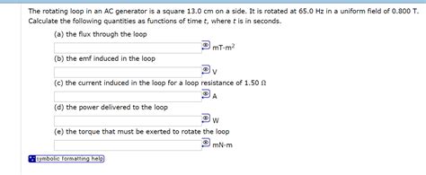solved the rotating loop in an ac generator is a square 13 0