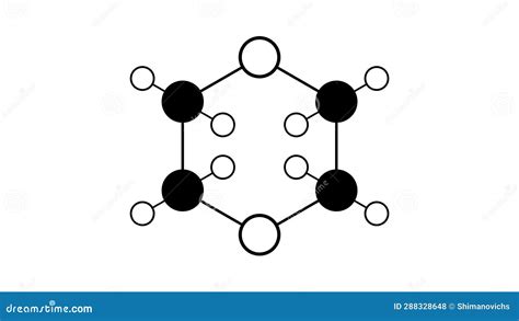 14 Dioxane Molecule 3d Rendering Flat Molecular Structure With