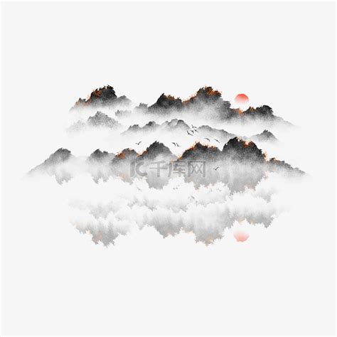 中国风水墨群山峻岭新中式山水景观素材图片免费下载 千库网