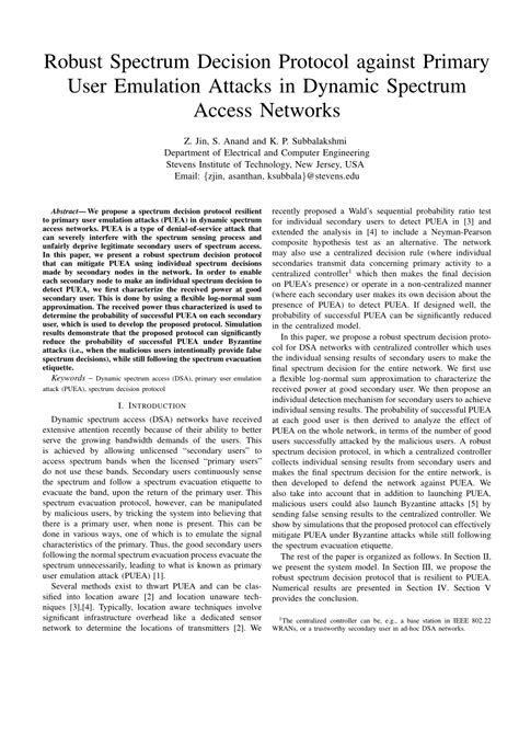 Pdf Robust Spectrum Decision Protocol Against Primary User Emulation