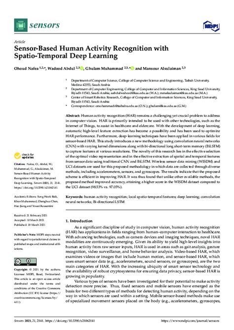 Pdf Sensor Based Human Activity Recognition With Spatio Temporal Deep